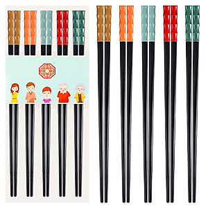 5 Pairs Fiberglass Chopsticks, Slivek Reusable Premium Japanese Chinese Korean Chopsticks Dishwasher Safe, Non-slip, Lightweight, 9.84 inches - Black