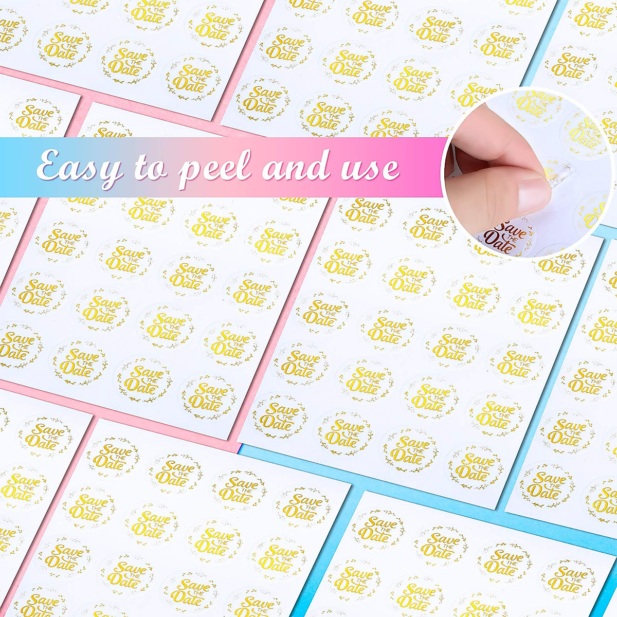 400 Pieces Save The Date Envelope Seal Sticker Party Invitation Label Sticker Gold Foil Transparent Stickers Round Self Adhesive Labels for Wedding Birthday Valentines Baby Shower, 1 Inch