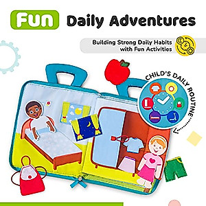 deMoca Montessori Busy Book for Toddlers, Travel Quiet Book with 10 Pages for Learning Boys and Girls, Sensory Cloth Activity Book with Interactive Daily Activities, Travel Toy for Kids