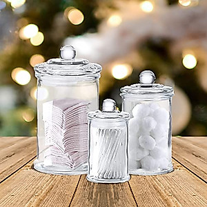 Premium Glass Apothecary Jars with Lids | Set of 3 | Small Glass Jars for Kitchen or Bathroom Storage / Qtip Holder / Cotton Swab Holder | Glass Jar with Lid for Laundry Room Storage, Bathroom Canisters, Mason Jar Bathroom Accessories Set | Bathroom Jars