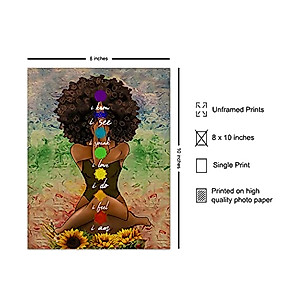 Black Art for African American Women - Boho Positive Affirmations Zen Meditation Decor - Inspirational Afro Yoga Wall Art - New Age Hippie Chakra Room Decor - Personal Growth Uplifting Spiritual Gifts
