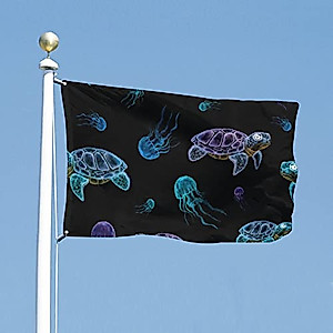 Cute Neon Turtles and Jelly Fish Flags Decorative Funny Banners for Outside House Dorm Room Parties