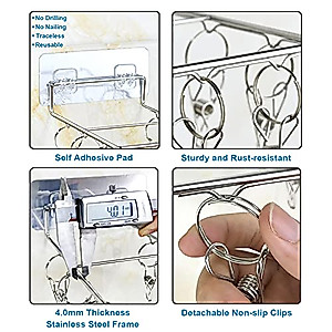 2 Pack Sock Hangers with Clips, Stainless Steel Underwear Hanger for Drying No Drilling Self-Adhesive Wall Hooks for Hanging Hats Baby Clothes Diapers Bras Towels Ties Gloves (Rectangle-8 Peg)