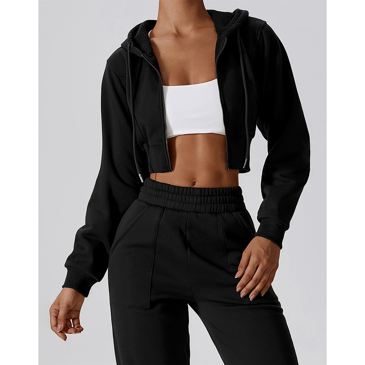 ABOCIW Sweatpants Women Fleece Lined Baggy Winter Thick Warm High Waisted Sweat Pants Casual Athletic Joggers with Pockets Y2k Trendy Lounge Trousers Black Medium