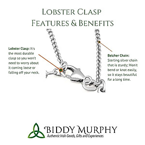Biddy Murphy 925 Sterling Silver Celtic Trinity Knot Pendant & Connemara Marble Inlay, Traditional Irish Women's Jewelry Handcrafted by Ireland's Finest Artisan Jewelers, 18" Inch