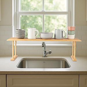 Lavish Home Bamboo Sink Shelf-Countertop Organizer for Kitchen, Bathroom, Bedroom, Office-Space Saving Storage for Soap, Sponges, Cleaners and More