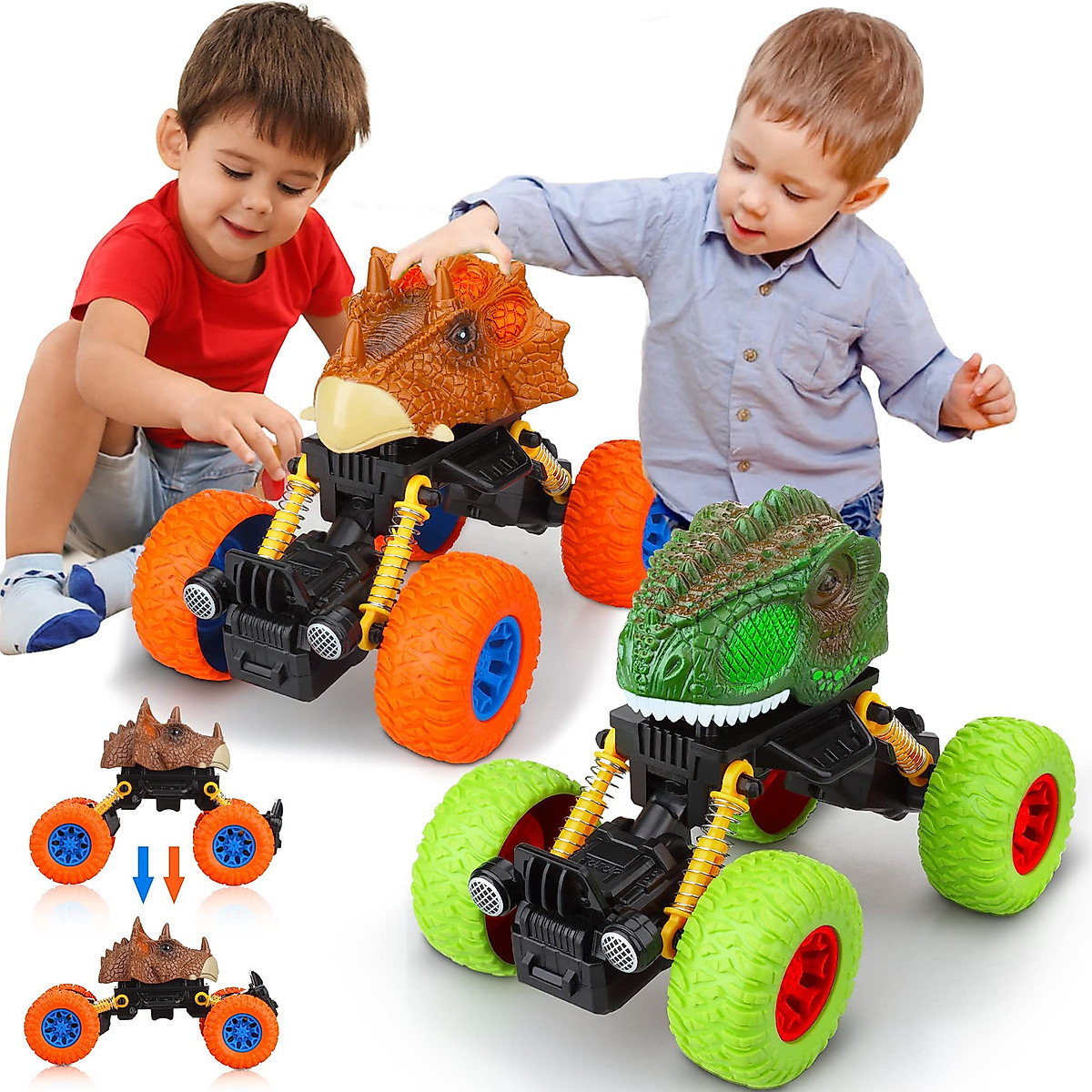 Toddler Toys Cars Kids Toys for 2 3 4 5 6 7 8 Year Old Boys: Pull Back Dinosaur Toys for Kids 3-5 | Toddler Boy Toys Age 4-5 Two Mode Monster Trucks for Boy Toys Christmas Birthday Gifts for Kids