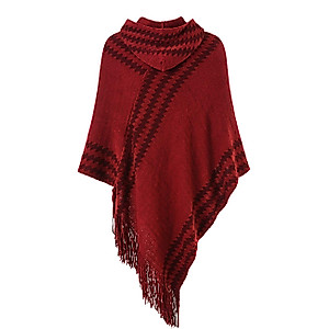 Ferand Soft Pullover Poncho Sweater Cape with Hood for Women, One size, Burgundy