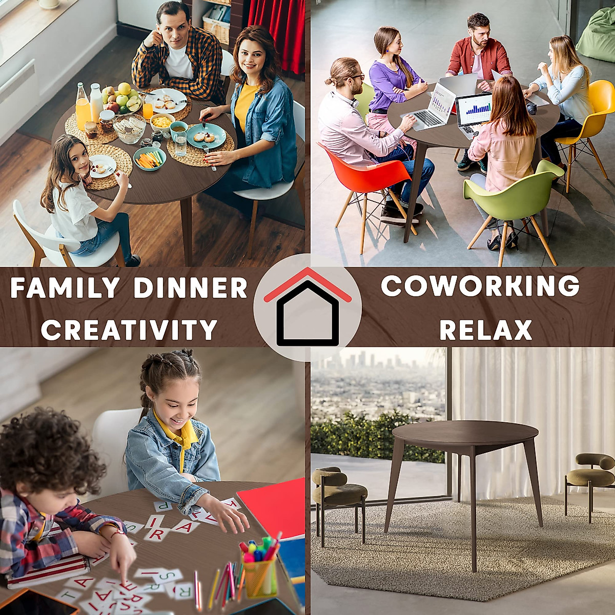 DAIVA CASA Orion Round Dining Table for 4 Person - Birch Solid Wood Kitchen & Dining Room Furniture - Mid Century Modern Scandinavian Style – Dark Brown Kitchen Table 40 inch