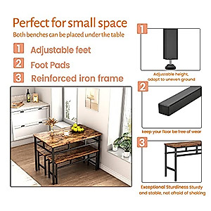 Tensun Dining Room Table Set for 4, Extendable Kitchen and Dining Room Tables and Chairs with Metal Frame, Rectangle Dining Table for Breakfast Nook, Living Room, Rustic Brown