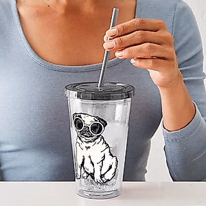 CafePress The Pug 16 oz Insulated Straw Tumbler with Lid