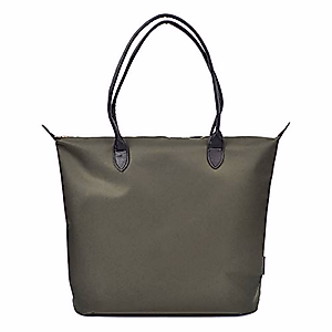 Premium Large Nylon Tote Water Resistant Top Zip Shoulder Bag Handbag, Army Green
