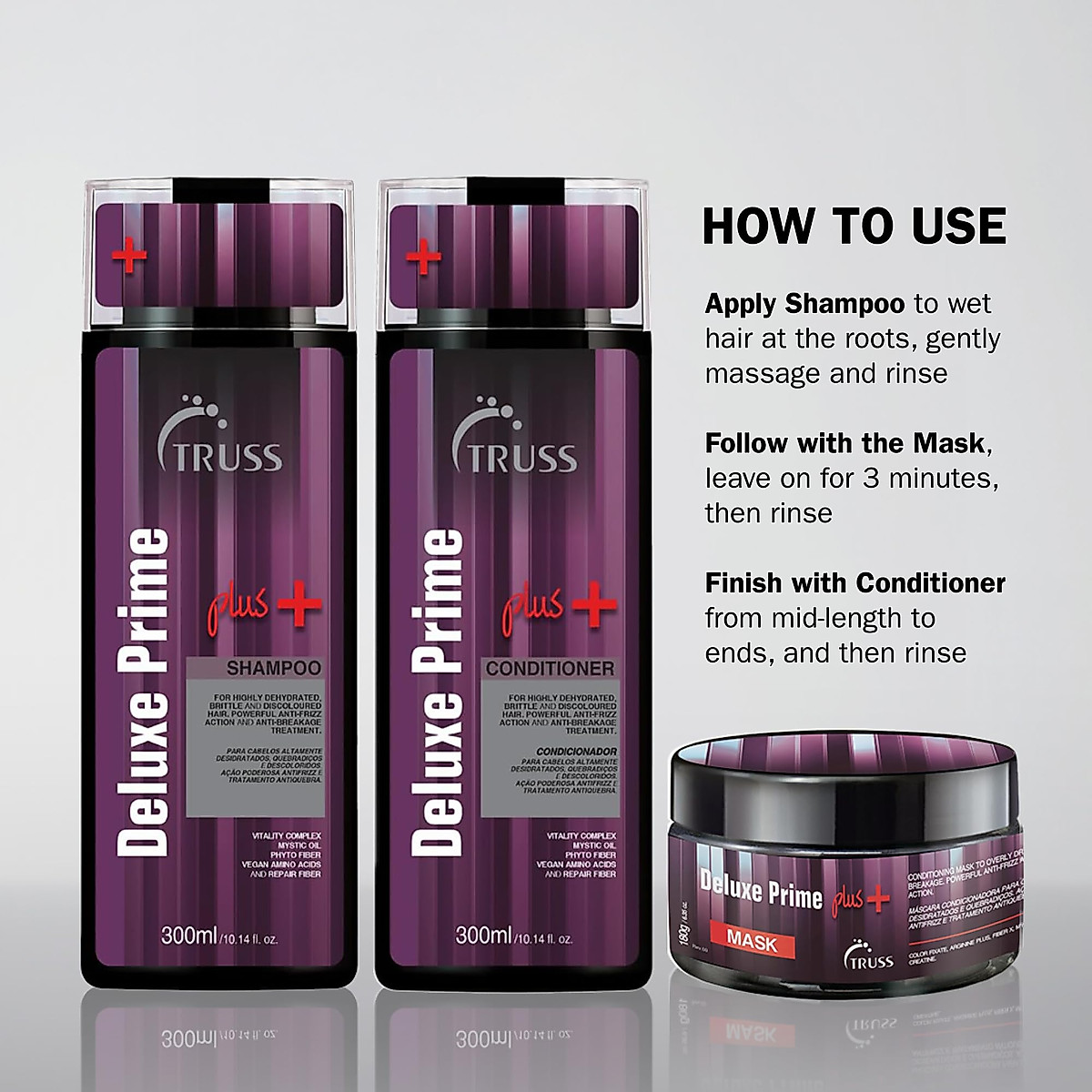 TRUSS Deluxe Prime Plus + Hair Shampoo - Anti Frizz & Dry Hair Treatment - Hydrate, Restore and Repair Damaged Hair - Strengthens & Increases Natural Shine (10.4oz)