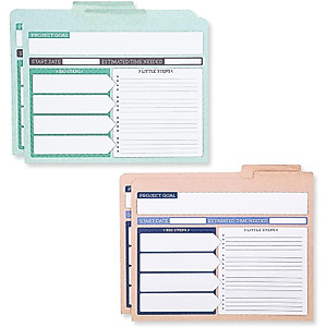 Paper Junkie Set of 12 Project File Folders with Notes Section, 1/3 Cut Tab Office Supplies in 6 Colors (Letter Size)