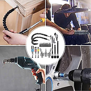 Flexible Drill Bit Extension Set 14 Pcs,Hex Shank Drill Bit Holder Extension Set 3 Pcs,90°105°Right Angle Drill Bit Attachment,1/4 3/8 1/2"Impact Driver Rotatable Socket Adapter & Screwdriver Bit Set
