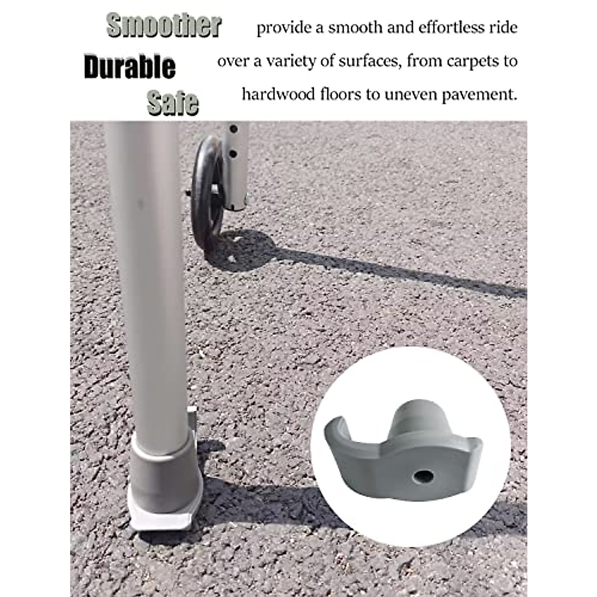 Aliseniors Walker Glide Skis for 1 1/8 Inch Tubes - Durable and Smooth Rolling Mobility Aid Accessory for Folding Walkers - Universal Fit Walker Feet Replacement, One Pair, Gray