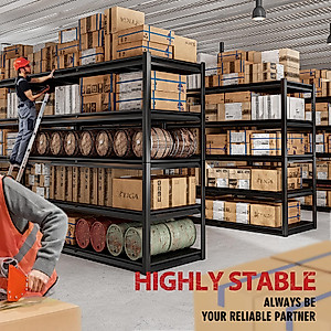 REIBII 78" H Garage Shelving, 55" W Storage Shelves 3000LBS Heavy Duty Shelving 5 Tier Adjustable Metal Shelving Unit for Storage Rack Garage Shelves Industrial Storage Shelf 55" W x 26" D x 78" H