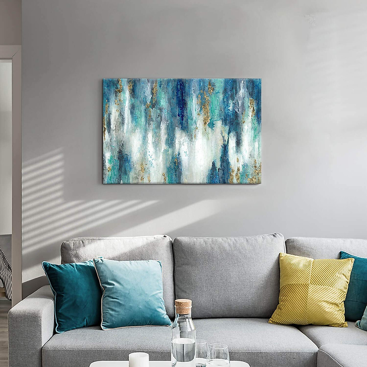 Blue And Gold Wall Decor Set Abstract Canvas Wall Art Decor Colorful Oil Painting Artwork Picture For Bedroom Living Room Bathroom Decorations Aesthetic(36'' x 24'' x 1 Panel)