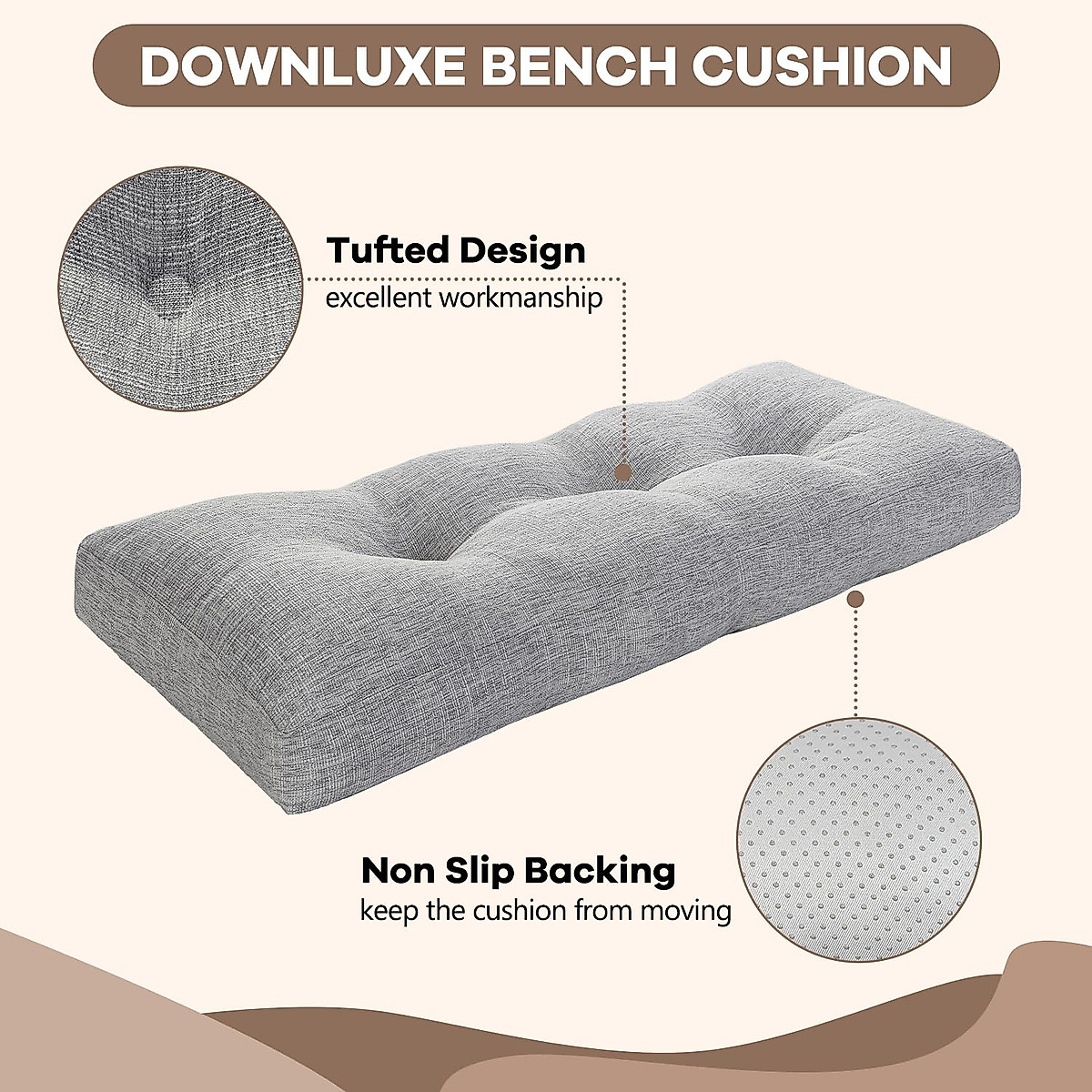 downluxe Indoor Bench Cushion for Indoor Furniture, Memory Foam Bench Seat Cushion, 36" X 14" X 4", Light Grey, 1 Pack