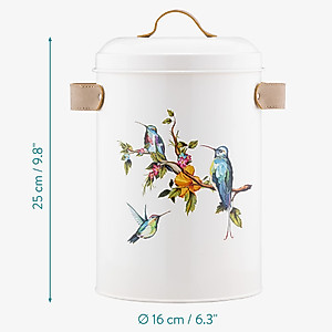 Navaris Bird Seed Box - 16cm x 25cm - 4.9 L (1.3 Gal) - Decorative Pots for Seeds and Other Small Dry Pet Food - Small Garden Storage Tin