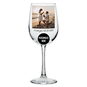 Personalized 16oz Printed Photo Picture Stemmed Wine Glass - Bride to Be Fiance Gifts - Engagement Engaged Bachelorette Gifts for Women Her – I Said Yes - Wedding Bridal Shower Future Mrs