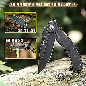 FXFSTEEL Folding Knives AUS-8 Blade with Stainless Steel Handle Multi tool Tactical Knife for Outdoor, Survival, Hunting and Camping EDC Pocket Folding Knife with Clip