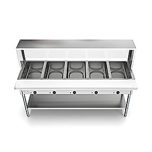 KoolMore 5-Pan Open Well Commercial Electric SS Steam Table Food Warmer for Buffets with Sneeze Guard, Overshelf, Undershelf, Warming Control Knobs, Front Serving Area [240V] (KM-OWS-5SG), Silver