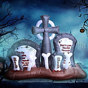 SSFWdecor Halloween Inflatables Outdoor Decorations - 5FT Tombstone and Cross Halloween Inflatable Decor with 3 Built-in Led Light - Halloween Scary Blow Up Decoration for Yard Outside Party Holiday