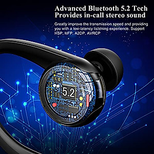 ELOVEN Bluetooth Headset, Single Ear Earpiece Earphone with Hook, Noise Cancelling Headset with Mic for Business Sports Drive, Wireless Headphone Cell Phone Earpiece for iPhone Samsung Android, Black