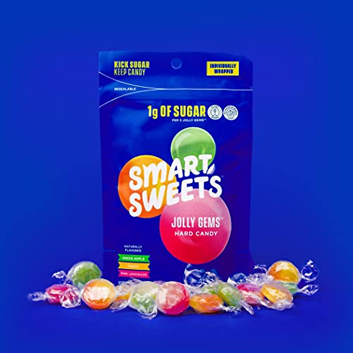 SmartSweets Jolly Gems Easter Candy, 2.5oz, Green Apple, Peach, & Pink Lemonade Flavors, Hard Candy With Low Sugar, Low Calorie, Free From Sugar Alcohols, No Artificial Colors Or Sweeteners