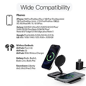 Magsafe Charger, 2 in 1 Magsafe Charger Stand, Fast Magnetic Charger Compatible with iPhone 14/13/12/pro/max/mini, AirPods 2/3/pro, iPhone Magsafe Desk Charger Foldable Black