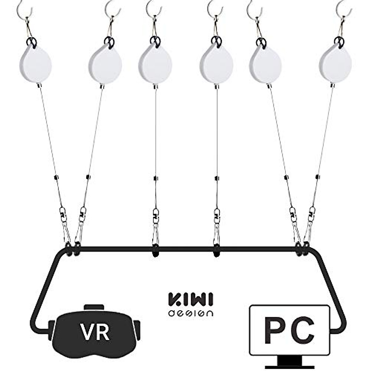 KIWI design VR Cable Management for Meta Quest 3/2/1, Ceiling Pulley System for HTC Vive/Vive Pro/Rift/Rift S/Link Cable for Quest/Valve Index VR Accessories (White, 6 Pack)