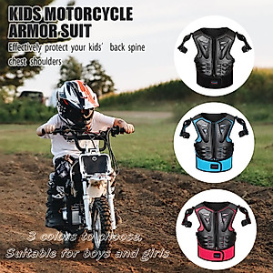 KANVIKAM Kids Motorcycle Body Armor Spine Chest Protector, Youth Dirt Bike Gear Vest for Motocross Cycling MTB ATV Skateboard Skating