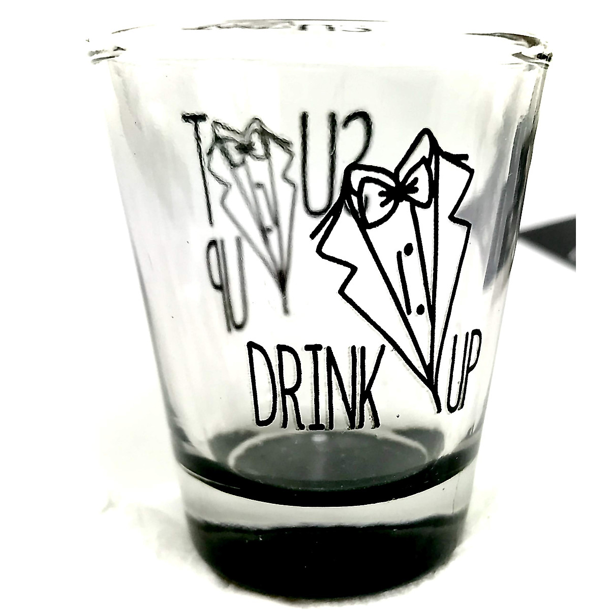 5 Groomsmen Shot Glasses (1.75 oz) & 5 Team Groom Proposal Cards as a Bachelor Party Gift Idea With Suit Up & Drink Up Text & Graphics.