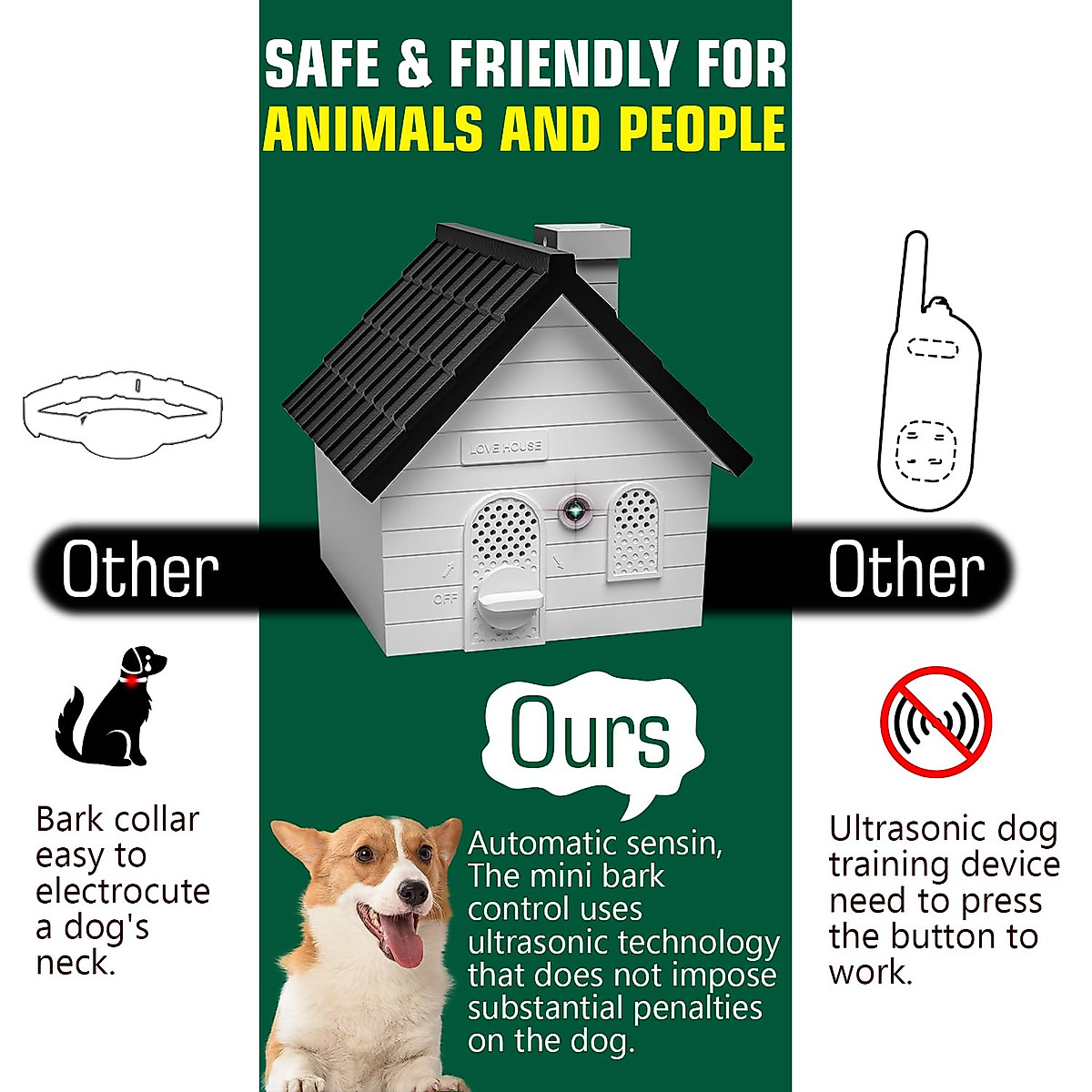 GIANAC Anti Barking Device, Ultrasonic Dog Bark Deterrent Devices, Bark Box, 50 Ft. Dog Barking Control Device Indoor Outdoor for Dogs Training & Behavior Aids