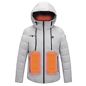 Muscularfit unisex Heated Jackets for Men Women Lightweight Lights-Out Design Soft Shell Electric Heating Coat Battery not Included heated jacket womens long Gray S