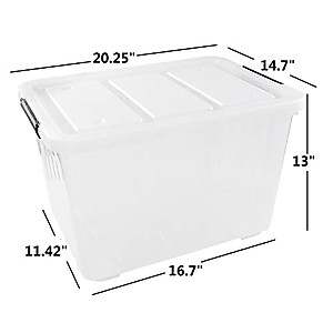 Cand 50 Quart Clear Plastic Box with Wheels, Large Lidded Storage Bins, 4 Packs