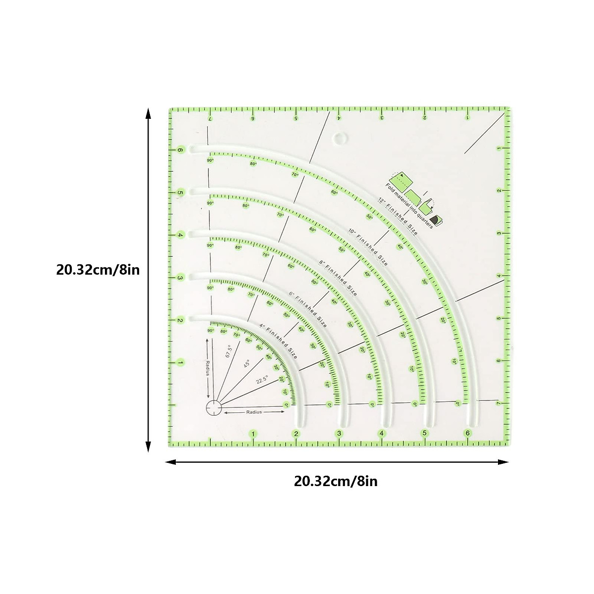 8 Inch Acrylic Quilting Ruler Multifunctional Clear Arcs Fans Quilt Circle Cutter Ruler for Patchwork Sewing Craft Tool