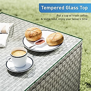 SUNBURY 5-Pieces Outdoor Furniture Set, All-Weather Wicker Patio Conversation Sets Sectional Sofa w 3 Pillows, Cushions, Coffee Table, Ottoman, Patio Furniture Set for Backyard Garden Pool (Grey)