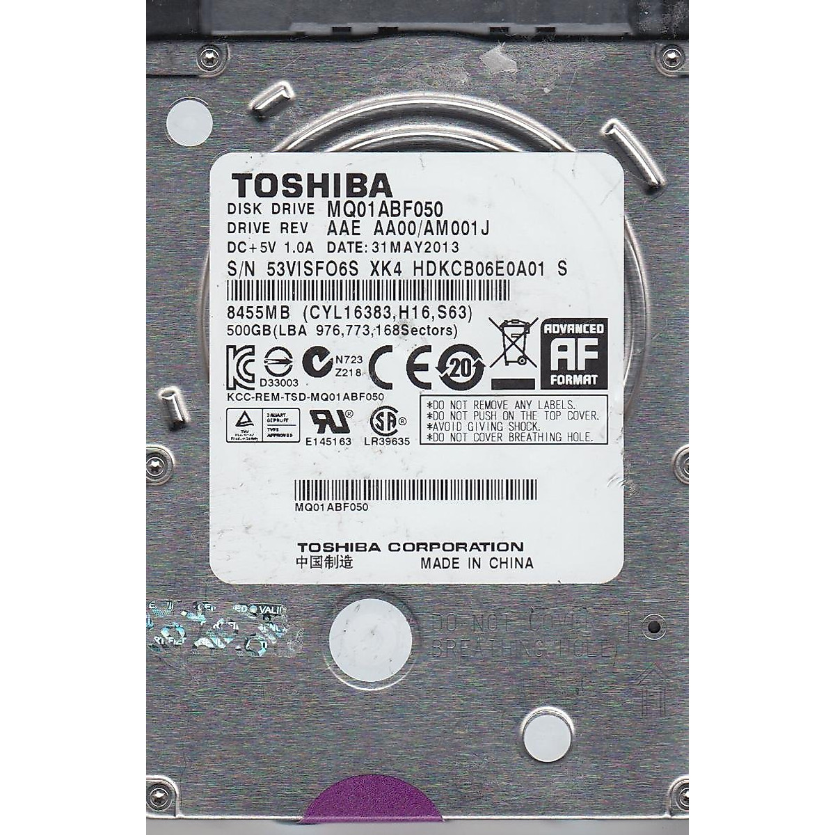 Toshiba MQ01ABF050 500 GB 2.5" Internal Bare/OEM Hard Drive