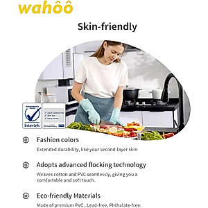 LANON wahoo Skin-Friendly Cleaning Gloves, Dishwashing Kitchen Gloves with Cotton Flocked Liner, Reusable, Non-Slip, Surf Spray, Small