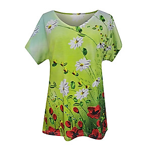 Bravetoshop Women Short Sleeve Shirts Graphic Printed Tees Tops Summer Casual V-Neck Tshirts Plus Size Blouse (Green,XL)