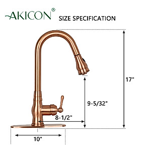 Copper Kitchen Faucet with Soap Dispenser, Single Handle Solid Brass High Arc Pull Down Sprayer Head Kitchen Sink Faucets with Deck Plate