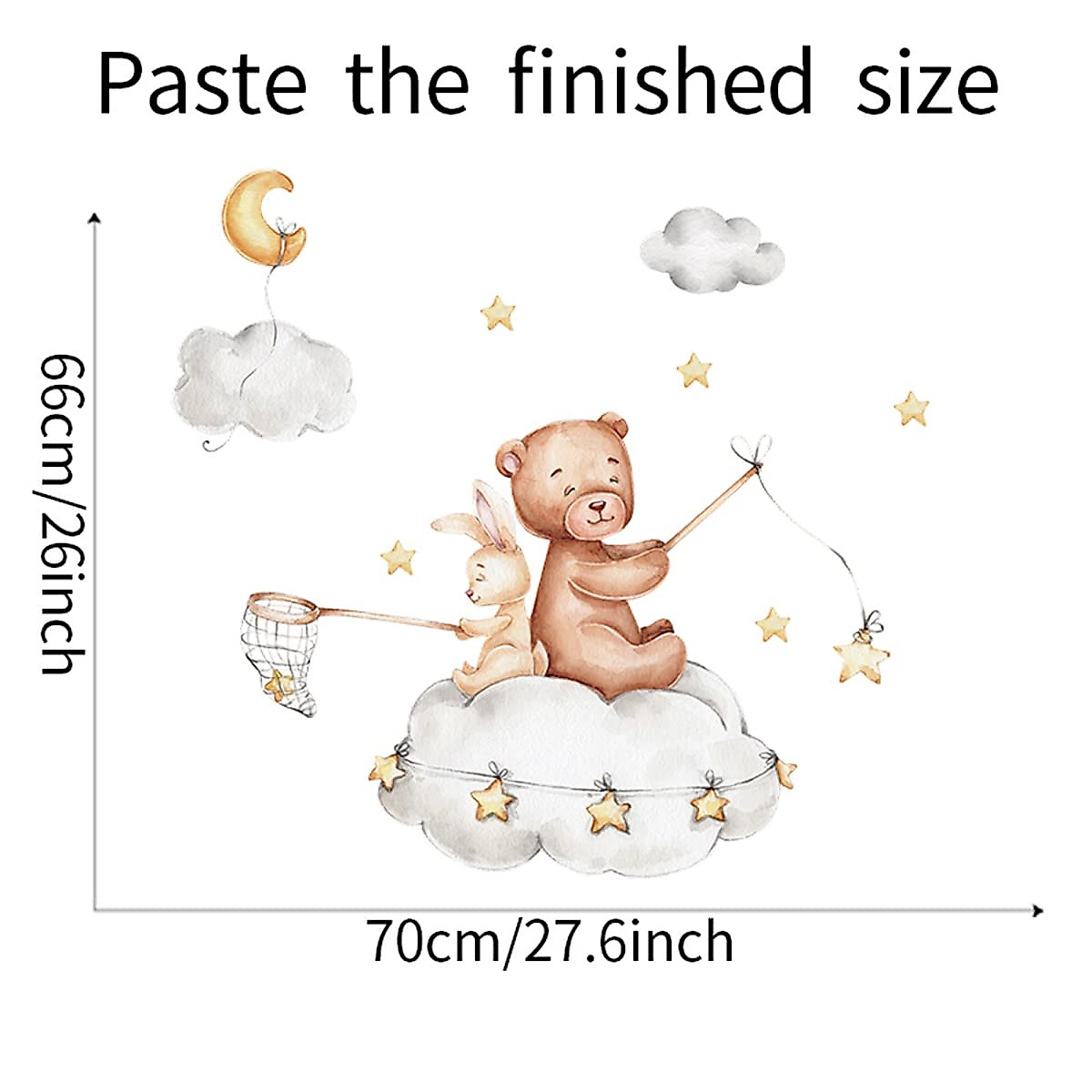 Cute Bear and Bunny on Clouds Nursery Decor Cute Bear and Rabbit with Clouds Stars Wall Decals Vinyl Wall Stickers for Kids Boys Girls Bedroom Daycare Classroom Playroom and Kids Room Wall Decor