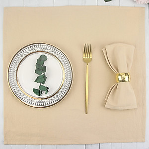 INFEI Plain Color Dinner Cloth Napkins, Set of 12 (16.9 x 16.9 Inches), Reusable Cotton Kitchen Table Napkin, for Cocktail Parties, Weddings, Hotel & Home Use (Linen)