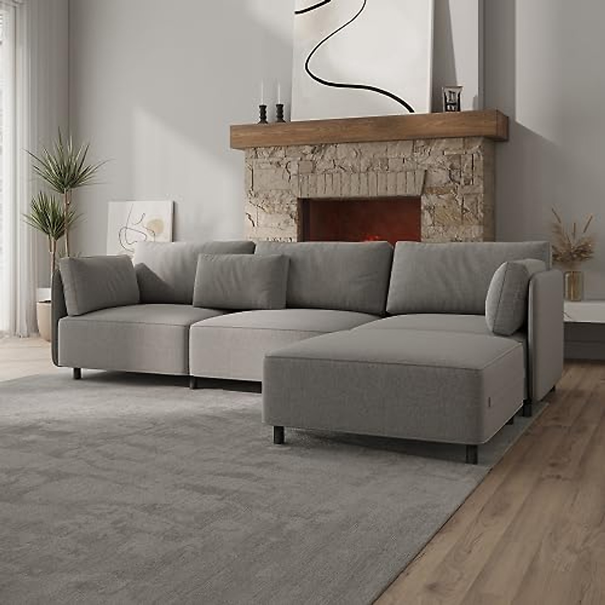 Acanva Convertible Modular Sectional Sofa for Living Room, Free-Combination Armchair Loveseat with Removable Backrest, L Shaped Couch, Light Grey 4 Piece Set