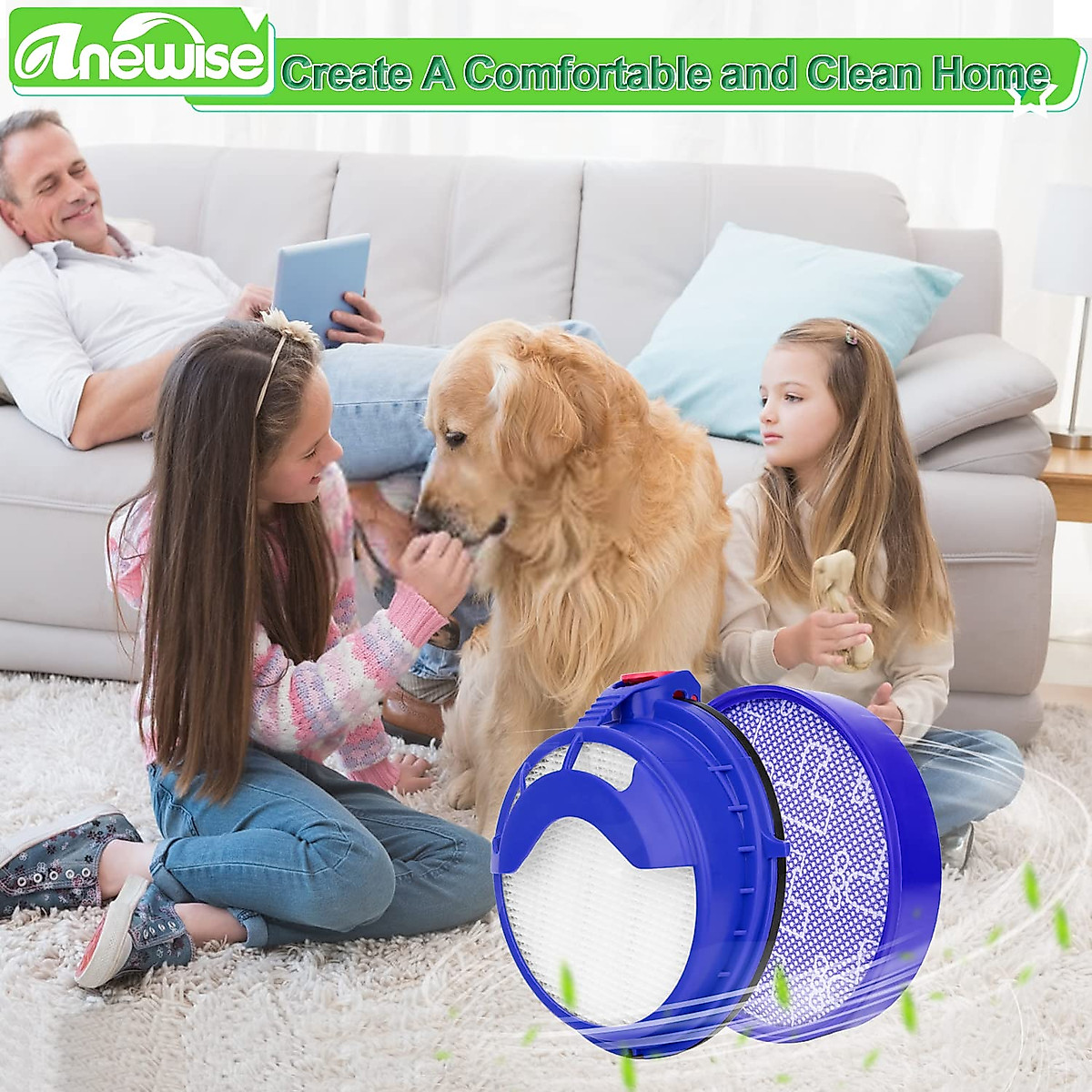 Anewise Filter Kits repalcement for Dyson dc25 vacuum Ball filters, Includes 1Pcs 919171-02 Washable Pre Motor Filter and 1Pcs 916188-05 Hepa filter, Fits DC-25 Models