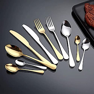72-Piece Silverware Set with Steak Knives,18/10 Stainless Steel Gold Flatware with Organizer Box Cutlery Set For Home Kitchen Restaurant Hotel,Utensils Set, Dishwasher Safe