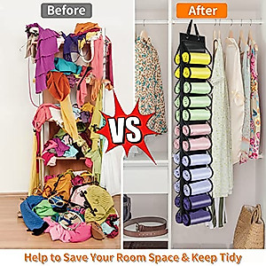 Clothes Storage Bag Hanger - Hold 24 Compartments Hanging Clothes Storage, Hanger Foldable Leggings Wardrobe Clothes Portable Closets Roll Holder for Tshirts Jeans Yoga Leggings Pants Towels (Black)