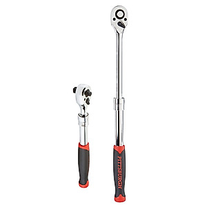 Pittsburgh Pro 2 Piece Extendable Ratchet Set Dual Drive Single Socket 72-Tooth Quick-Release Reversible CR-V Extendable, Red, Black, 62311, 62312, Extends13.5-''; 1/2-'' Extends 18-''